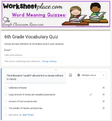 6th Grade Vocabulary Quizzes Worksheets