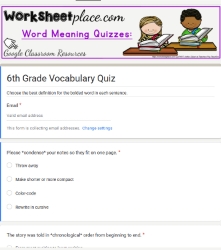 6th Grade Vocabulary Quizzes Worksheets