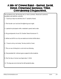 Mixed Rule Comma Quizzes Worksheets