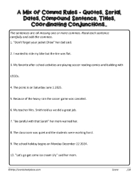 Mixed Rule Comma Quizzes Worksheets