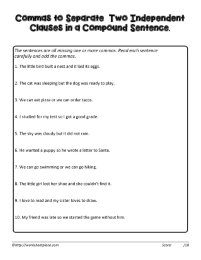Compound Sentence Comma Worksheets