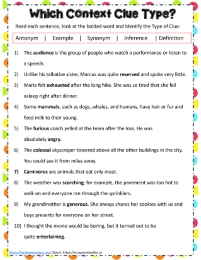 4th Grade Context Clues Worksheets