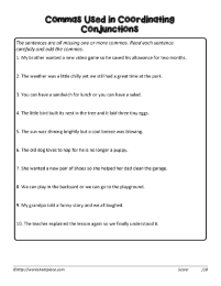 Coordinating Conjunction Comma Worksheets