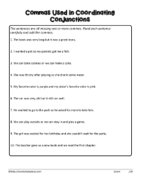 Coordinating Conjunction Comma Worksheets