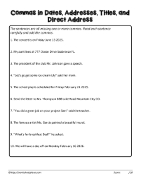 Dates and Addresses Comma Worksheets