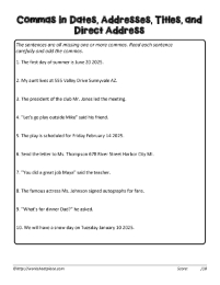 Dates and Addresses Comma Worksheets