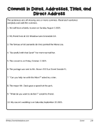 Dates and Addresses Comma Worksheets