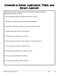 Dates and Addresses Comma Worksheets
