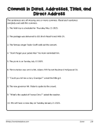 Dates and Addresses Comma Worksheets