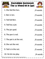 CVC Decodable Sentences Worksheets