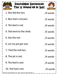CVC Decodable Sentences Worksheets