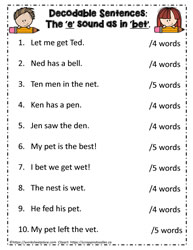 CVC Decodable Sentences Worksheets