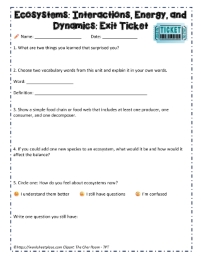 Ecosystems, Energy and Interactions Worksheets