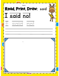 Sight Word said Worksheets