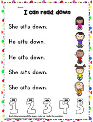 Sight Word down Worksheets