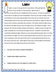 Light and Sound Worksheets