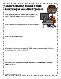 Media Literacy 3rd to 5th Grades Worksheets