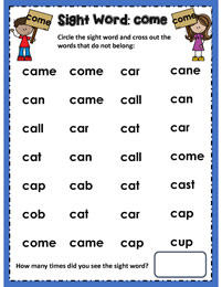 Sight Word come Worksheets
