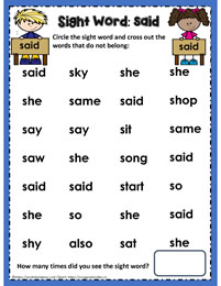 Sight Word said Worksheets