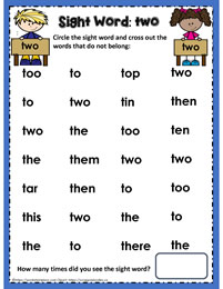 Sight Word two Worksheets