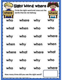 Sight Word where Worksheets
