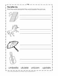 The Letter U Worksheets